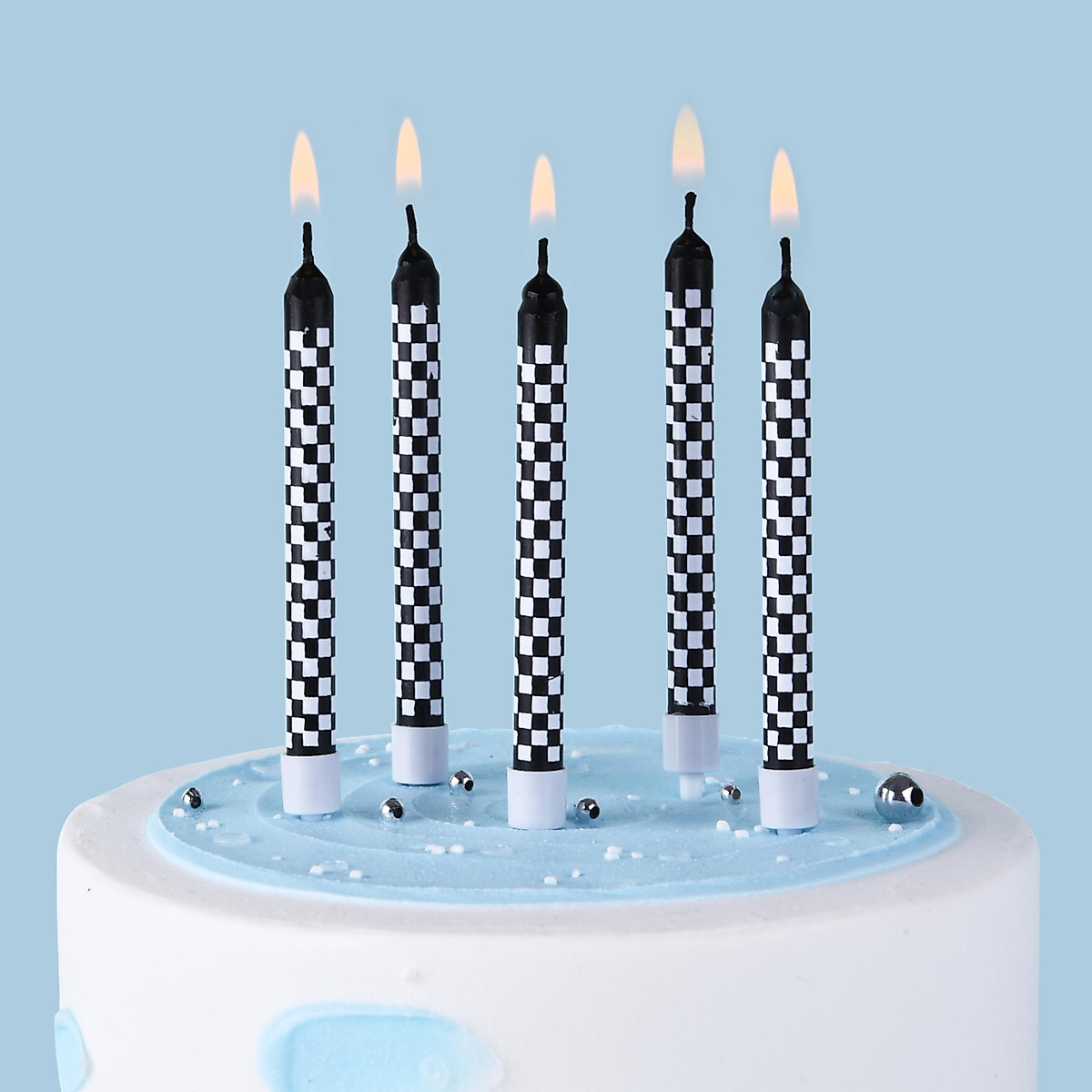 PHD CAKE 36 Pcs Racing Cars Themed Birthday Candles, Black and White Checkered Flag Candles, Kid's Party Decoration