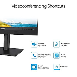 ASUS 23.8” 1080P Video Conferencing Monitor (BE24ECSNK) - Full HD, IPS, Built-in Adjustable 2MP Webcam, AI Noise-canceling Mic, Eye Care, USB-C Docking, RJ45, Height Adjustable, HDMI, Zoom Certified