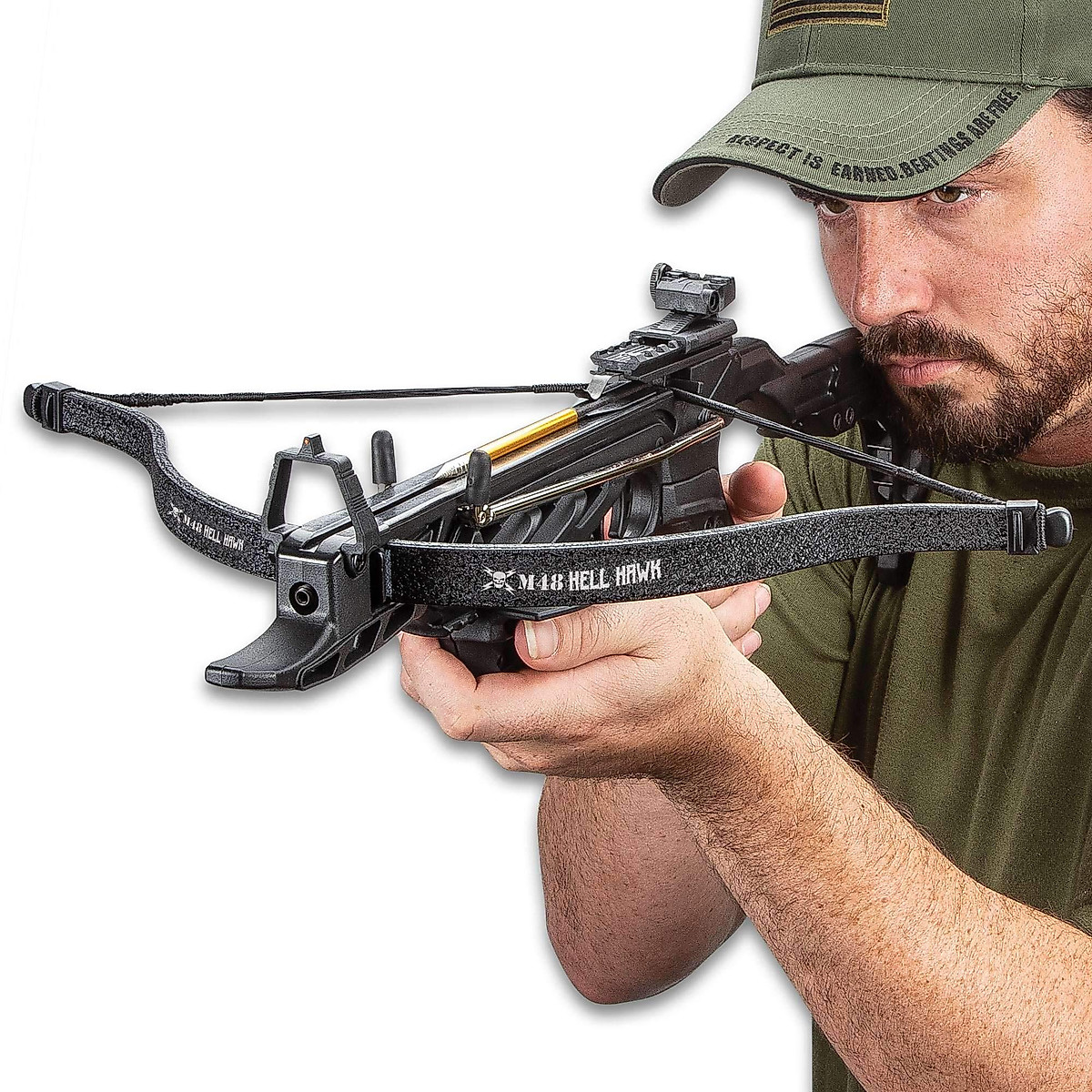 M48 Hell Hawk Self-Cocking Assault Crossbow Pistol - Lightweight Fiberglass Limbs, TPR Grip, 80-LBS Draw Weight, Picatinny Rail, Includes Bolts - Perfect for Hunters - Crossbow Pistol Length 24"