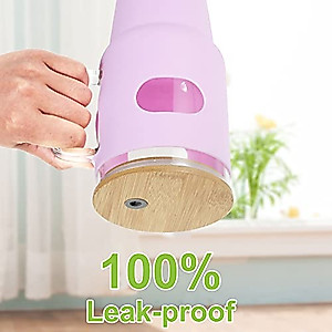 Glass Tumbler Cup with Silicone Sleeve, 32oz Water Bottle Tumbler w/ Bamboo Lid and Straw- Easy to Grip, Leakproof Glass Tumbler Mug Drinking Glass Cups, Dishwasher Safe for Travel Home Coffee (Pink)