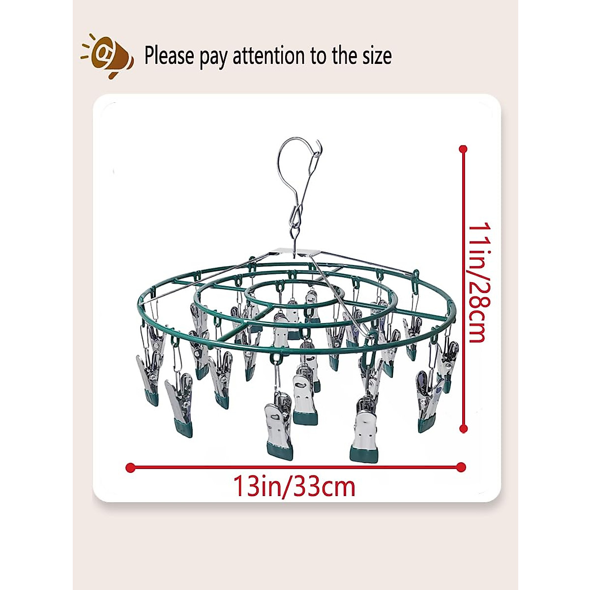 Clothes Drying Rack,Clothes Sock Underwear Hanger with 24 Clips, Round Swivel, Windproof Hook Hanger for Drying Baby Clothes ，Bras, Towel, Sock