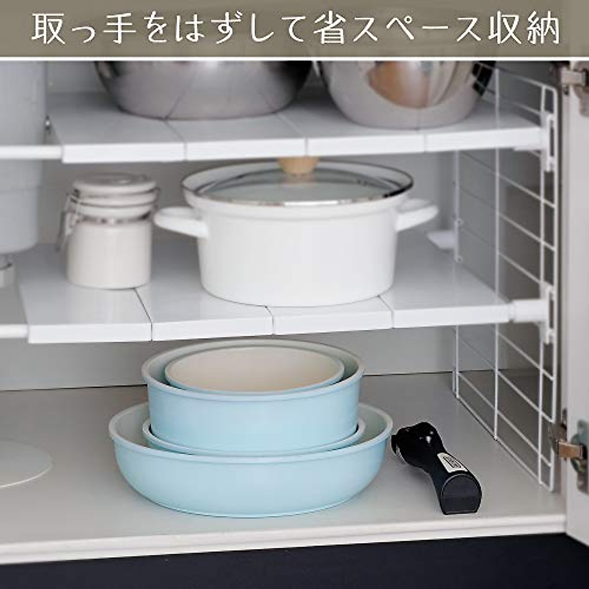 Iris Ohyama H-CC-SE14P 14-Piece Frying Pan with Handle Removable Handle, IH Compatible with Gas Fire, 10.2 inches (26 cm), 7.9 inches (20 cm), Compact Storage, Lightweight, Ceramic Color Pan,