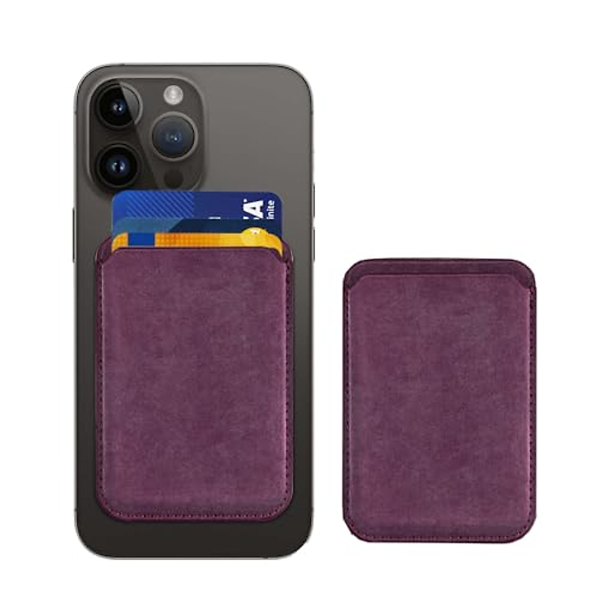 KPNEOL Magnetic Phone Wallet Compatibale with Magsafe Wallet, Finewoven Magnetic Card Holder RFID for Men, Slim Mag Wallet for iPhone 15/14/13/12 Series, Wine Red