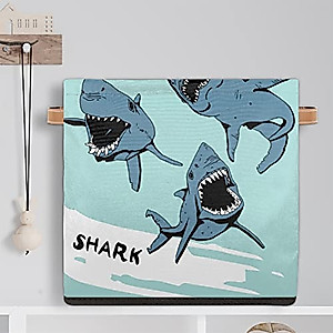 Shark Large Collapsible Storage Bins,Ocean Animal Decorative Canvas Fabric Storage Boxes Organizer with Handles,Cube Square Baskets Bin for Home Shelves Closet Nursery Gifts