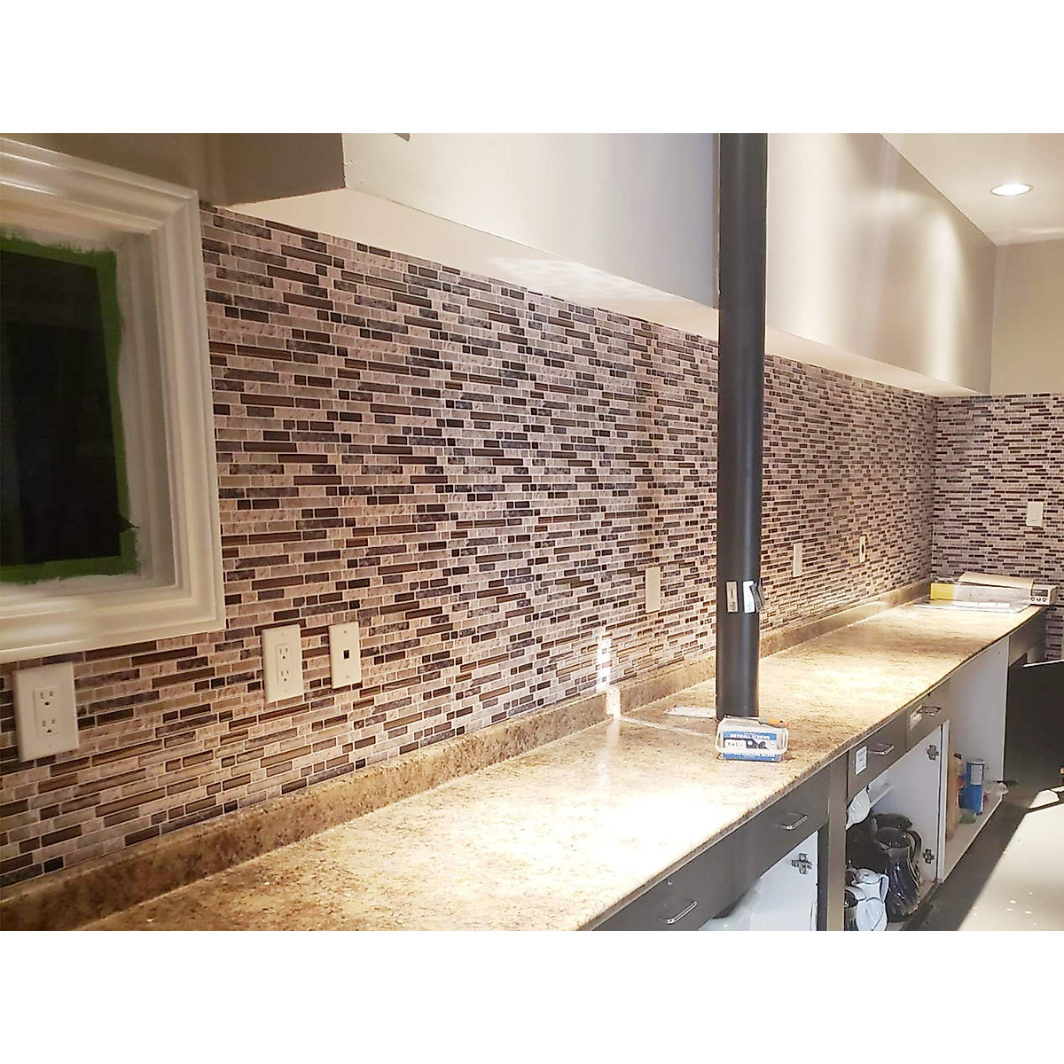 STICKGOO 10-Sheet Peel and Stick Wall Tile, Self-Adhesive Kitchen Backsplash in Sandstone (Thicker Design)