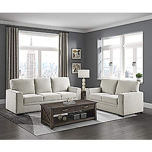Lexicon Couch for Living Room, Chenille Sofa Couch with Solid Wood Frame and Nailhead Trim, Modern Couch, Upholstered Living Room Furniture, 3 Seater Couch, Beige​