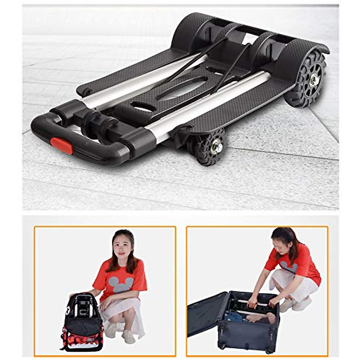 Falytemow Compact Folding Hand Truck Dolly 110 lbs Capacity 4 Wheels Portable Utility Moving Shopping Cart Fold up Trolley Adjustable and Lightweight for Luggage Personal Travel Moving and Office Use