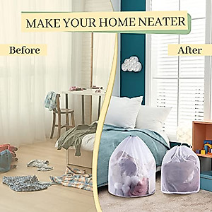 12 Pcs Mesh Laundry Bag with Drawstring White Heavy Duty Mesh Bag Machine Washable Sheet Drawstring Bag Net Wash Bag Laundry Washing Bag for Delicates College Dorm (Fine Style)