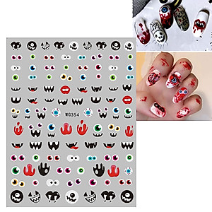 JMEOWIO 8 Sheets Halloween Nail Art Stickers Decals Self-Adhesive Pegatinas Uñas Horror Skull Nail Supplies Nail Art Design Decoration Accessories