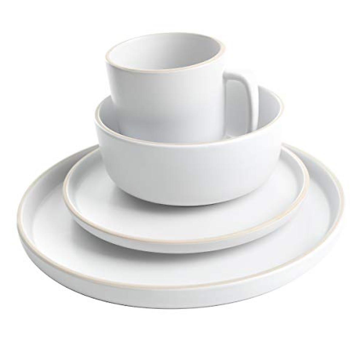 Gibson Home Zuma 16 Piece Round Kitchen Dinnerware Set, Dishes, Plates, Bowls, Mugs, Service for 4, Matte Stoneware, White