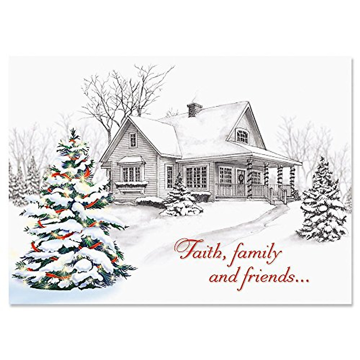 Current Winter Home Personalized Christmas Greeting Cards Set - Set of 18 Large 5 x 7-Inch Folded Cards, Themed Religious Holiday Card Value Pack, Add Names or Text, Envelopes Included