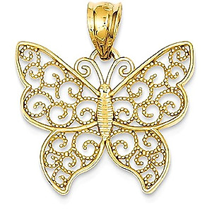 IceCarats 14K Yellow Gold Antique Filigree Butterfly Wings Necklace Charm Pendant 22mm x 20mm Only