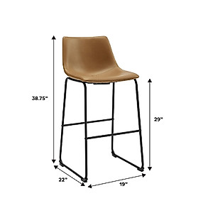 Walker Edison Douglas Urban Industrial Faux Leather Armless Lounge Kitchen Bar Chairs, Set of 2, Whiskey Brown