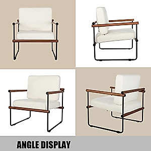 jiexi 28.3in Modern Boucle Fabric Accent Chair with Arms for Living Room, Modern Tufted Single Sofa for Bedroom, Upholstered Reading Comfy Armchair, with Metal and Wooden Frame