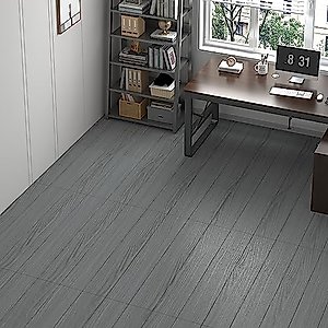 Intensification Peel and Stick Floor Tile，Vinyl Flooring Roll Thicker 12" x 6" x 0.06" 1-Pack 1.5 Sq.Ft Floor Grey Wood Grain Look DIY Self-Adhesive and Waterproof Flooring for Bedroom, Living Room