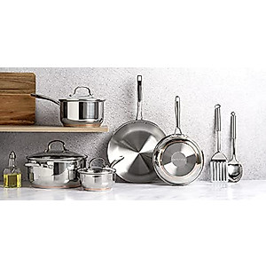 Country Living Stainless Steel with Copper Pots and Pan 10-Piece Set, Built for Superior Performance and Durability, Dishwasher Safe Kitchen Cookware Set