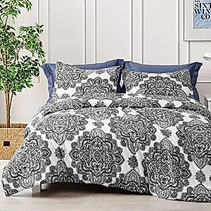 PHF Washed Soft Duvet Cover Set California King Size, 3 Piece Boho Paisley Printed Comforter Cover Set, Ultra Soft Comfy Durable Floral Farmhouse Duvet Cover with Zipper Closure, 104x98, Black
