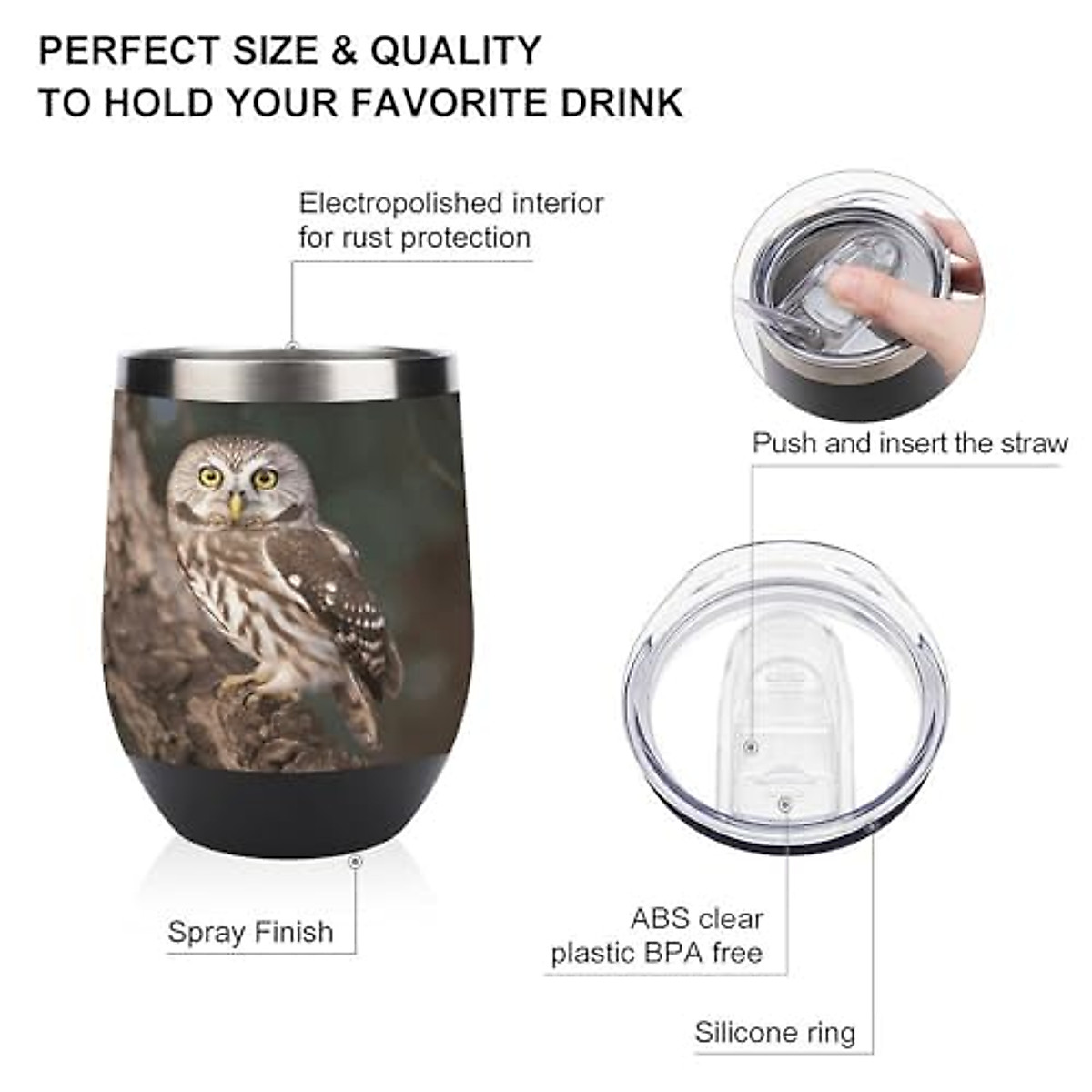 WYUSPGK 304 Stainless Steel Insulated Cup, Wildlife Animal Owl Print Smooth Rim, Durable & Reusable - Perfect for Office, Home, And Travel