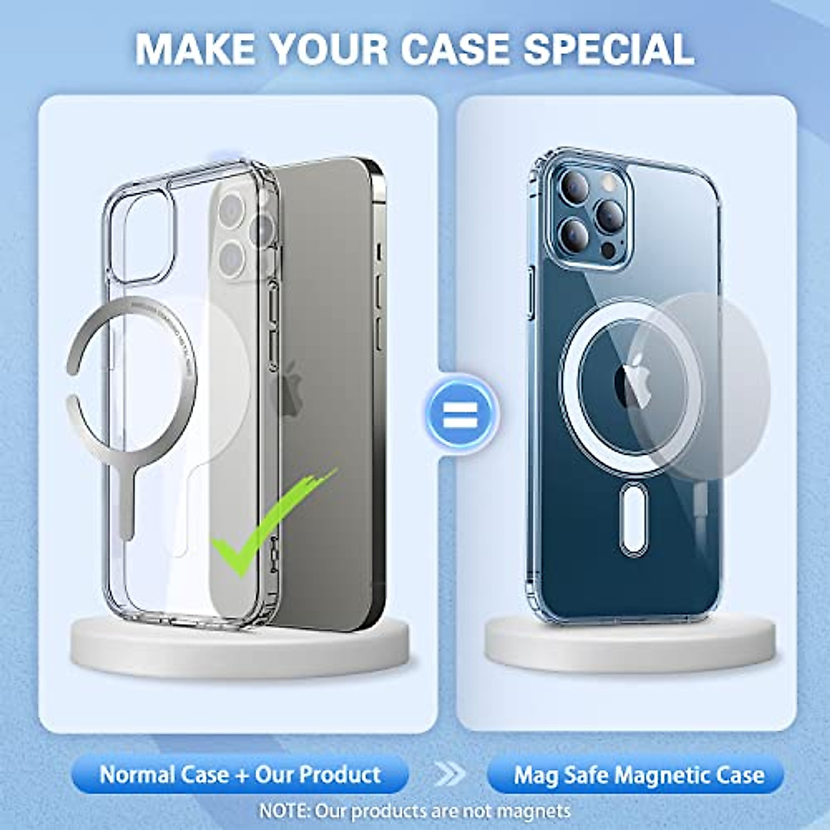 4PCS Adhesive Metal Ring Stickers for MagSafe, Thin Converter for Upgrade iPhone 12 13 14 Pro Max Mini Series Ordinary Phone Case Cover Adapter for Mag Safe Magnetic Wireless Charger Grip Mount Wallet