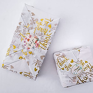 MR FIVE 200 Sheets Gold Thank You Tissue Paper Bulk,20" x 14",Gold Thank You Tissue Paper for Packaging,Small Business,Gold Tissue Paper for Weddings,Graduation,Birthday,Thanksgiving (White)