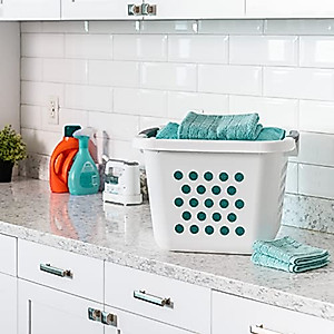 IRIS USA 30L Plastic Laundry Basket Hamper Organizer with Built-In Comfort Carry Handles, 2 Pack, Clothes Hamper, Laundry Hamper for Dorm Laundry Room Bedroom, Nestable, Ventilation Holes, White