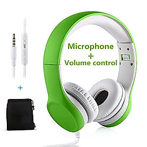 YUSONIC Kids Headphones, Two Audio Port for Sharing, Headphones for Kids with mic & Volume Limiting, Baby Children Toddlers Boys Girls Laptop Tablet Class Travel School use（Green