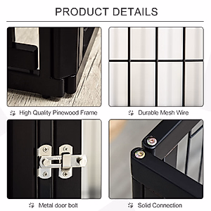 PawHut Transformable Pet Playpen 6 Freestanding Panels Gate Fireplace Christmas Tree Fence Stair Barrier Room Divider with Walk Through Door Wooden Frame Metal Mesh Black 63'' x 54.5'' x 31.5''
