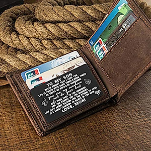 Resdink To My Son Gifts from Mom, Motivational Gift for Son From Mother, Engraved Wallet Inserts with Love Quotes, Son Birthday Wallet Card