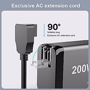WOTOBEUS AC Extension Cord for 130W & 200W Chargers, 5ft Power Cable, [Only] Fit for WOTOBEUS Chargers, Not for 240W Charging Station