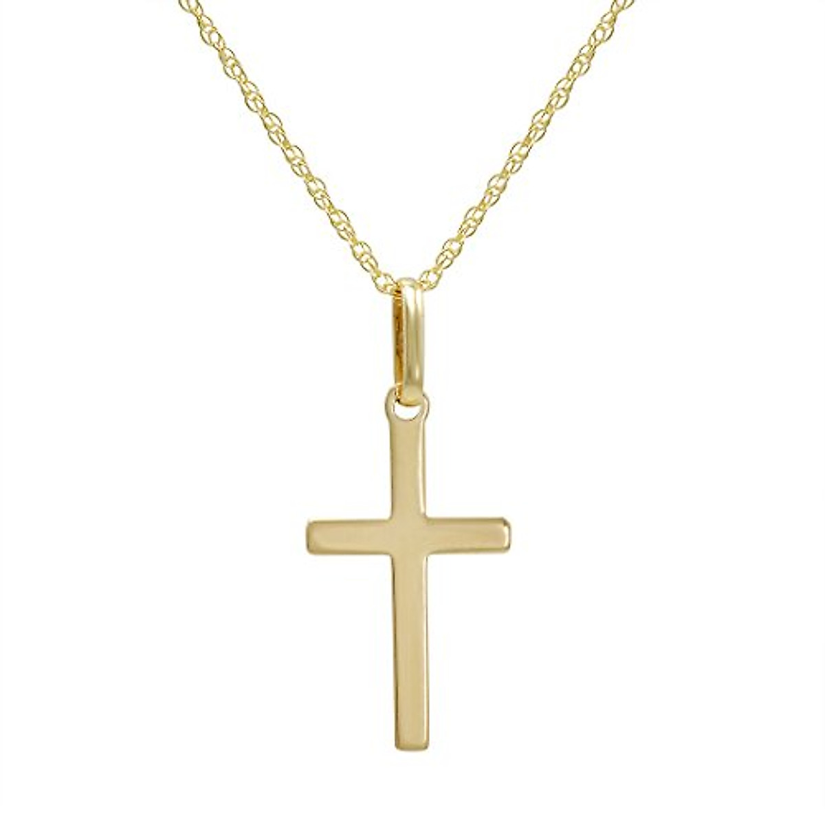 Amanda Rose Collection 14K Solid Yellow Gold Cross Pendant Necklace for Women on an 18 inch 14K Gold Chain