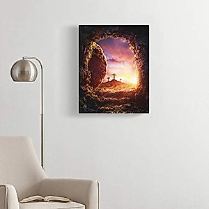 Shenywell Canvas Print Wooden Framed Wall Decor Art Painting 16x20 Inches Easter Crucifixion and Resurrection Home Artwork Bedroom Living Room Easy to Hang