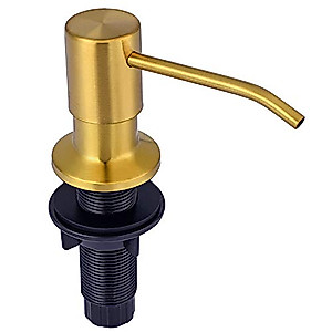 SAMODRA Soap Dispenser for Kitchen Sink, Premium Stainless Steel Pump Head 17 OZ Bottle 3.15 Inch Threaded Tube for Granite Thick Deck Installs (Brushed Brass)