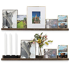 Rustic State Ted Wall Mount Narrow Picture Ledge Shelf Photo Frame Display - 36 Inch Floating Wooden Shelf for Living Room Office Kitchen Bedroom Bathroom Décor - Set of 4 - Torched Brown
