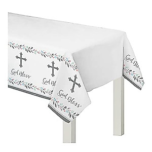 amscan Holy Day Plastic Plastic Table Cover - 54" x 102" White & Gray, 1 Pc