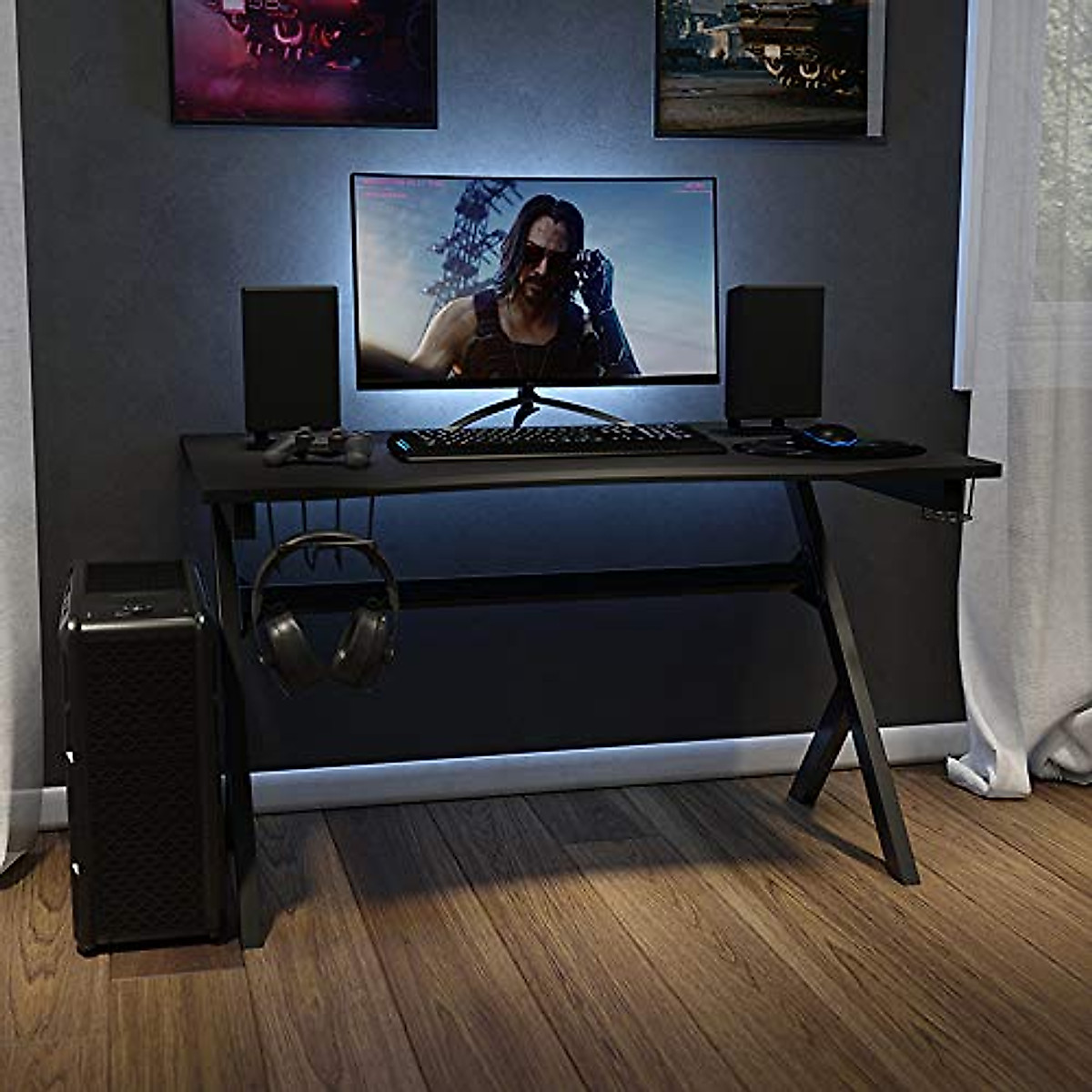 Flash Furniture Duncan Gaming Desk 45.25" x 29" Computer Table Gamer Workstation with Headphone Holder and 2 Cable Management Holes