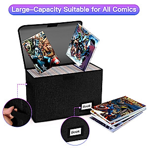 YNSZAS Comic Book Storage, Comic Book Box, 15.8" X 7.8" X 11.8", Collapsible Comic Short Box, Holds 160-180 Comic Book, Heavy Duty Comic Book Bin Container Holder Shelf (Black)