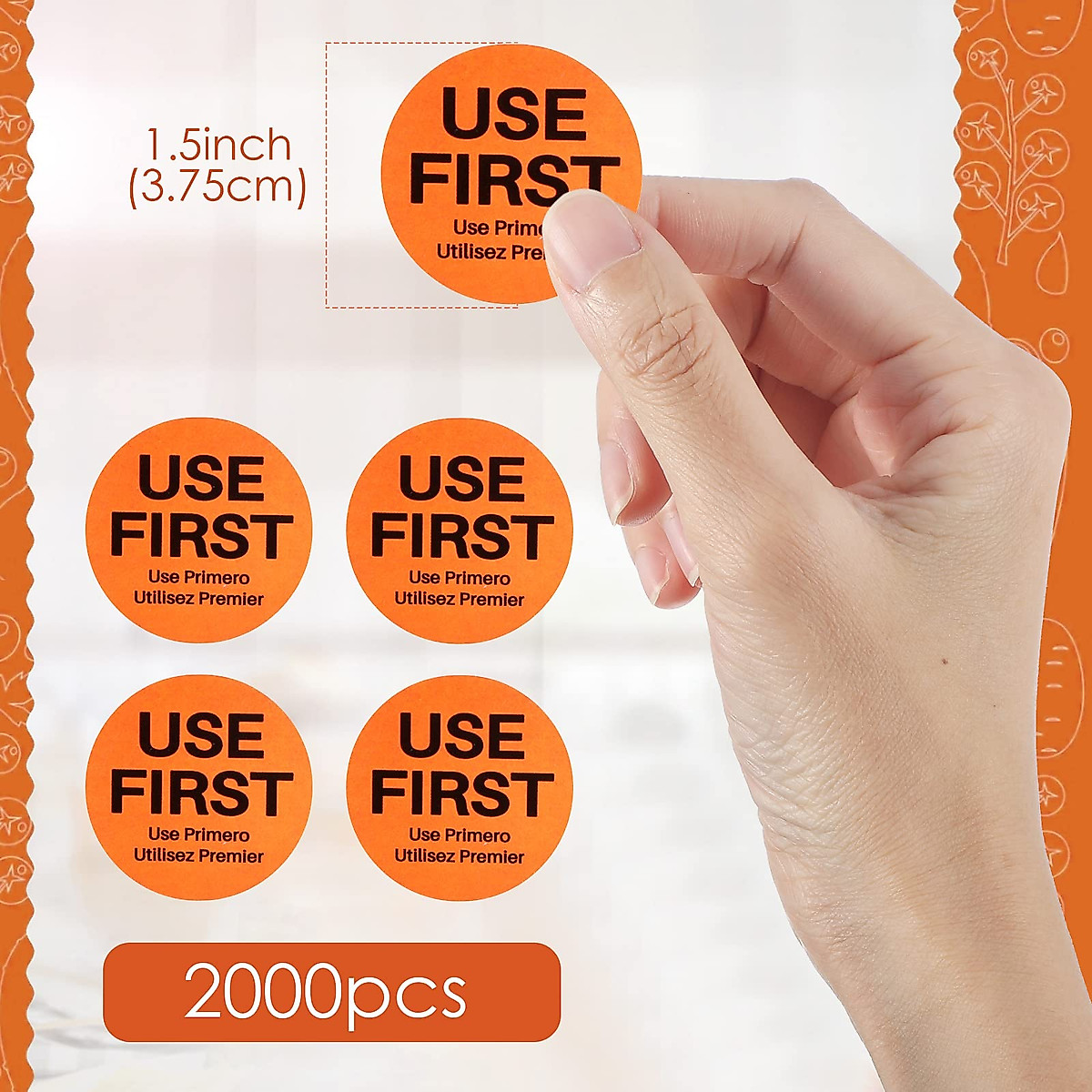 Epakh 2000 Pcs Use First Stickers Food Service 1.5 Inch Inventory Control Labels for Restaurant Permanent Adhesive Food Circle Dot Label Paper(Orange)