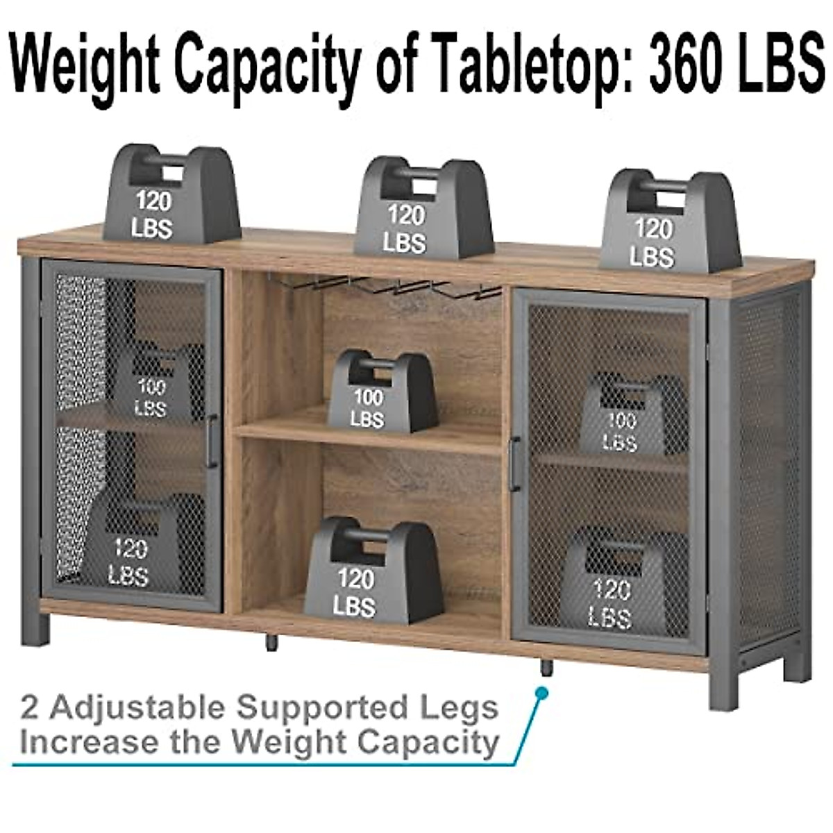 Launica Wine Bar Cabinet, Industrial Coffee Bar Cabinet Farmhouse for Liquor and Glasses, Sideboard Buffet Cabinet with Storage Rack for Home Kitchen Dining Room, Rustic Oak, 55 In