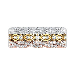 1/2 Carat Diamond Tri Color Wedding Band Ring in 10K White Gold, Yellow Gold & Rose Gold (Ring Size 6.75)