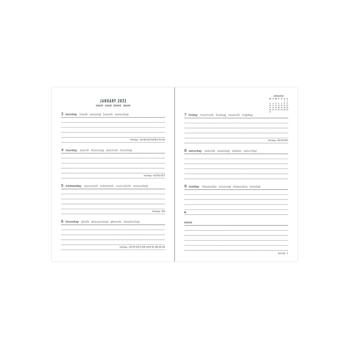 Letts Eco Writers A5 Week to View 2022 Black Kraft Diary