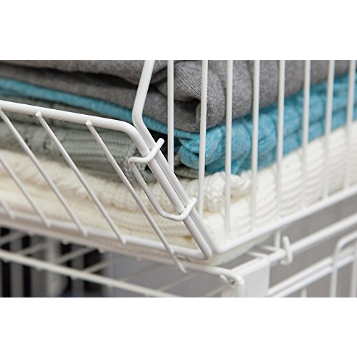 IRIS USA 17" Modular Wire Stacking Storage Basket, Great Storage for Linens, Groceries, Toys, Books, and More, Stackable, Easy Assemble, Multipurpose Home Organizer, White