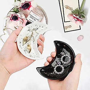 Small Moon Jewelry Dish Tray, Decorative Ceramic Trinket Dish, Modern Accent Tray for Vanity（Black and White ）