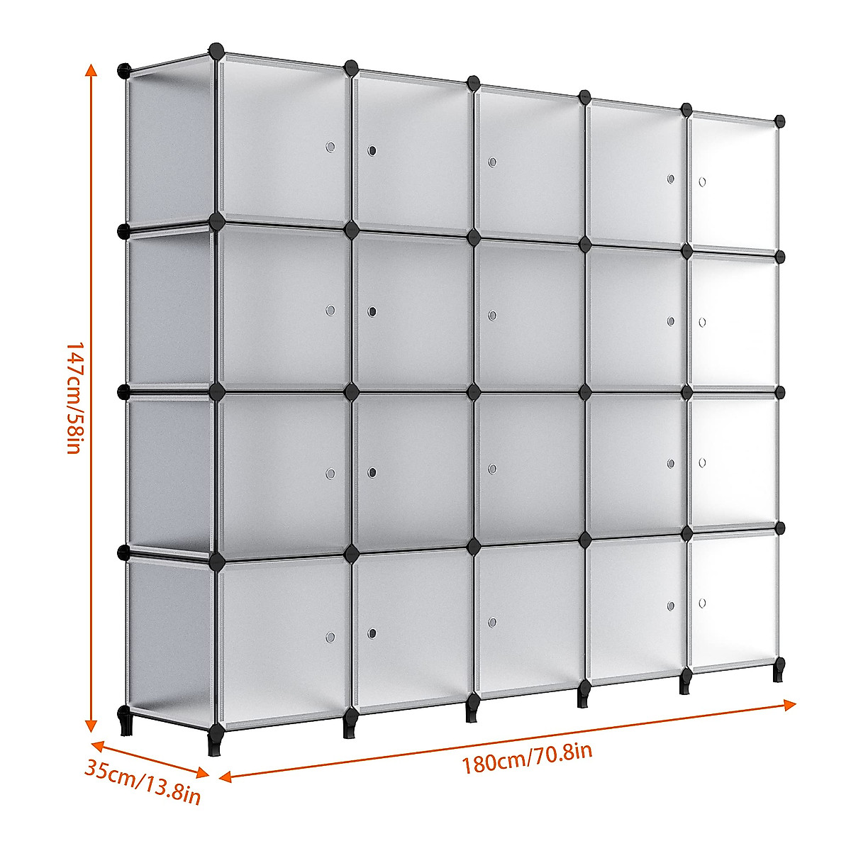 HOMIDEC Cube Storage Organizer, Heavy Duty Portable Closet Wardrobe with Door, 58in Large Closet Organizers and Storage with Hanging Rod for Clothes Yarns Toys Books Tools(20 cube grey)