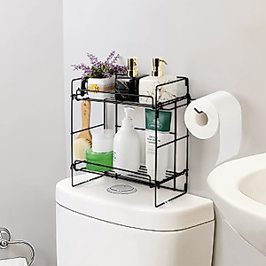 Vrisa Over Toilet Bathroom Organizer, 2-Tier Bathroom Storage Shelf Multifunctional Toilet Rack for Bathroom Decor No Drilling Over Toilet and Wall Mounted Design Space Saver, Black
