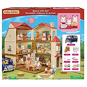 Calico Critters Red Roof Grand Mansion Gift Set, Dollhouse Playset with 3 Figures, Furniture, Vehicle and Accessories