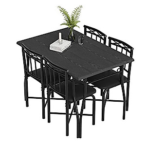 EdMaxwell 5 Piece Dining Table Set for Dining Room, Kitchen Table and Faux Leather Chairs for 4, Metal Legs, Padded Seat, Black Home Furniture