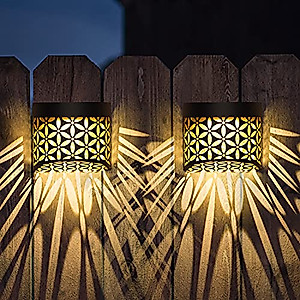 Timeflies Solar Deck Lights, 4 Pack Iron Solar Fence Lights Outdoor Waterproof Garden Decorative Lighting for Wall, Patio, Step, Stair, Yard