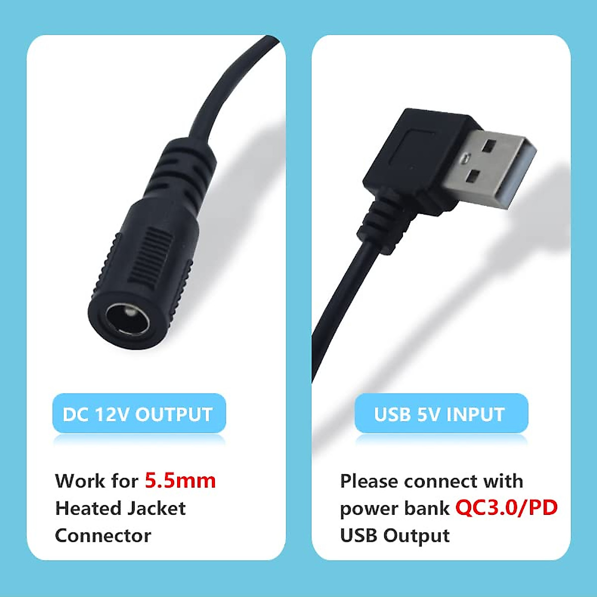Wamlet Heated Jacket Adapter Charger USB Voltage Step Up Cable for Milwaukee, Dewalt, Snap-on, Metabo, Revean, Craftsman, AEG, Makita