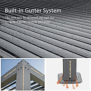 Domi Louvered Pergola 12' × 16', Outdoor Aluminium Pergola with Adjustable Roof, Curtains and Netting, Hardtop Gazebo for Patio, Deck, Garden, Yard, Beach(Gray)