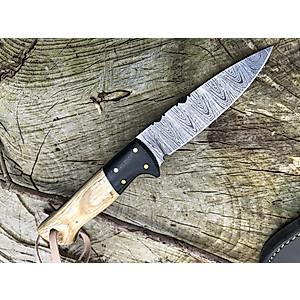Perkin Damascus Steel Hunting Knife With Sheath Bushcraft Knife - SK1200